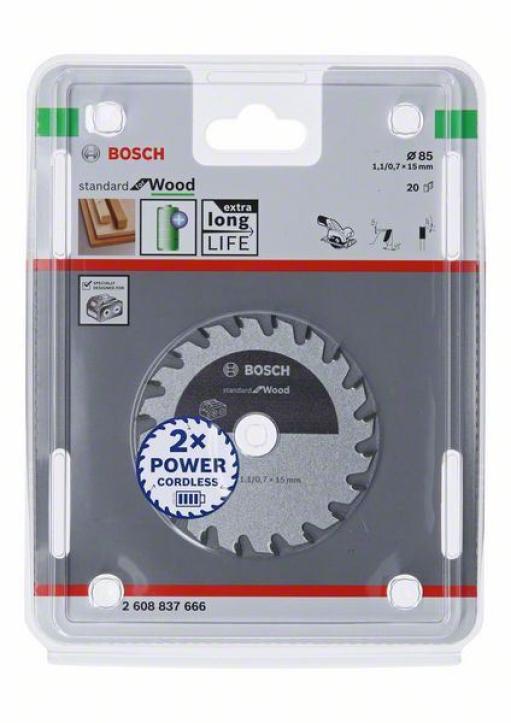 Standard for Wood list kružne testere za akumulatorske testere 85x1.1/0.7x15 T20 Bosch 2608837666, 85x1.1/0.7x15.875 T20