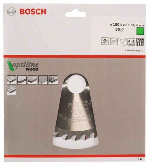 List kružne testere Optiline Wood 180 x 30/20 x 2,6 mm, 36 Bosch 2608640609, 180 x 30/20 x 2,6 mm, 36