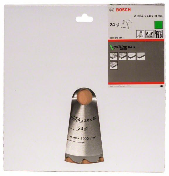 List kružne testere Optiline Wood Bosch 2608640434, 254 x 30 x 2,0 mm, 24