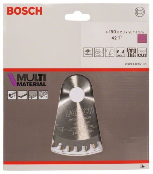 List kružne testere Multi Material 150 x 20/16 x 2,0 mm; 42 Bosch 2608640501, 150 x 20/16 x 2,0 mm; 42