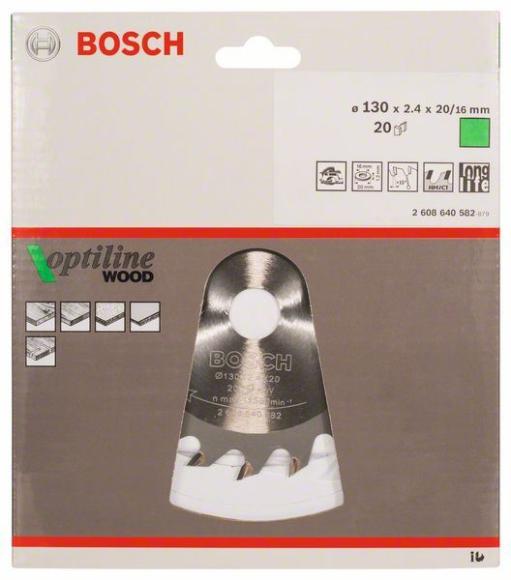 List kružne testere Optiline Wood Bosch 2608640582, 130 x 20/16 x 2,4 mm, 20