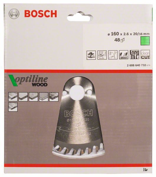 List kružne testere Optiline Wood Bosch 2608640732, 160 x 20/16 x 2,6 mm, 48