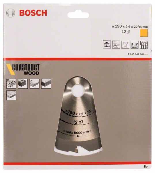 List kružne testere Construct Wood Bosch 2608641201, 190 x 20/16 x 2,6 mm; 12