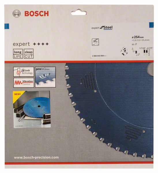 List kružne testere Expert for Steel Bosch 2608643059, 254 x 25,4 x 2,6 mm, 60