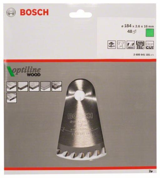 List kružne testere Optiline Wood Bosch 2608641181, 184 x 16 x 2,6 mm, 48