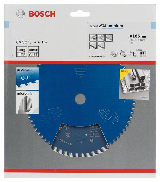 List kružne testere Expert for Aluminium Bosch 2608644095, 165 x 20 x 2,6 mm, 52