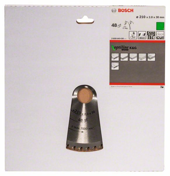 List kružne testere Optiline Wood Bosch 2608640430, 210 x 30 x 2,0 mm, 48