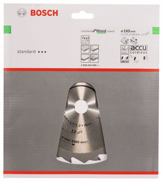 List kružne testere Speedline Wood Bosch 2608642600, 165 x 20/16 x 1,7 mm, 12