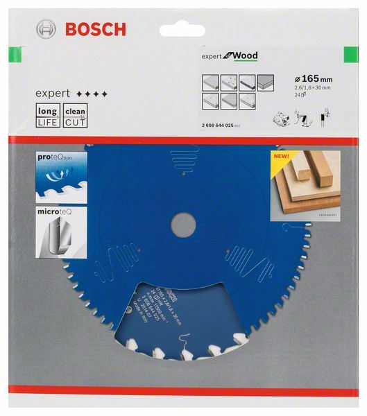 List kružne testere Expert za drvo 165 x 30 x 2,6 mm, 24 Bosch 2608644025