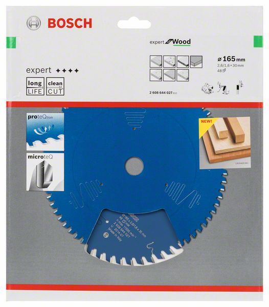 List kružne testere Expert za drvo 165 x 30 x 2,6 mm, 48 Bosch 2608644027