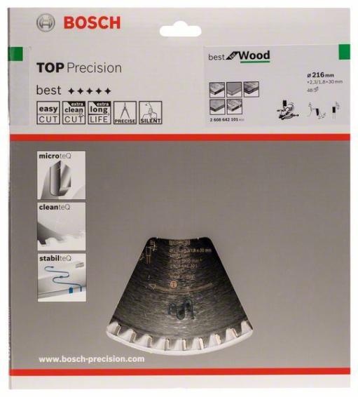 List kružne testere Top Precision Best za drvo 216 x 30 x 2,3 mm, 48 Bosch 2608642101