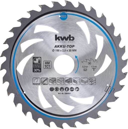 KWB 49586954 TCT list za cirkular za drvo 190 x 30 mm, 30T