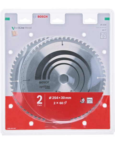Bosch Set 2 x list kružne testere za drvo Optiline Wood 254x2,0x30mm, 60T - 2608644657