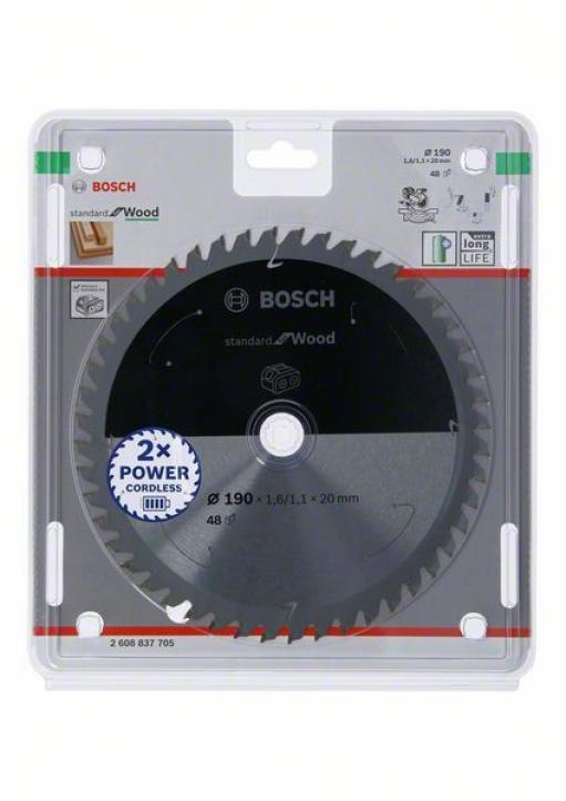 Standard for Wood list kružne testere za akumulatorske testere 190x1,6/1,1x20 T48 Bosch 2608837705, 190x1,6/1,1x20 T48