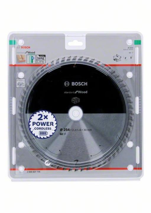 Standard for Wood list kružne testere za akumulatorske testere 254x2,2/1,6x30 T24 Bosch 2608837736, 254x2,2/1,6x30 T24