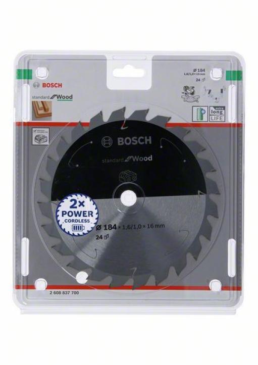 Standard for Wood list kružne testere za akumulatorske testere 184x1,6x16 T24 Bosch 2608837700, 184x1,6x16 T24