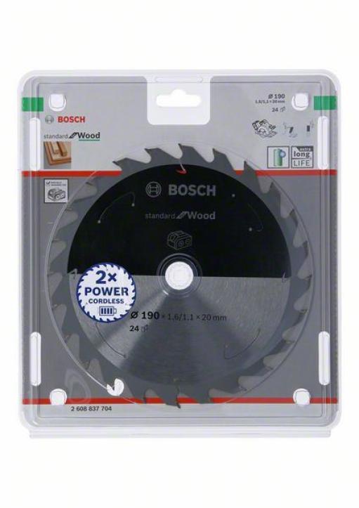 Standard for Wood list kružne testere za akumulatorske testere 190x1,6x20 T24 Bosch 2608837704, 190x1,6x20 T24