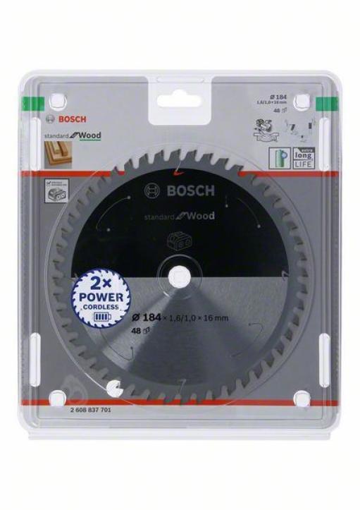 Standard for Wood list kružne testere za akumulatorske testere 184x1,6x16 T48 Bosch 2608837701, 184x1,6x16 T48