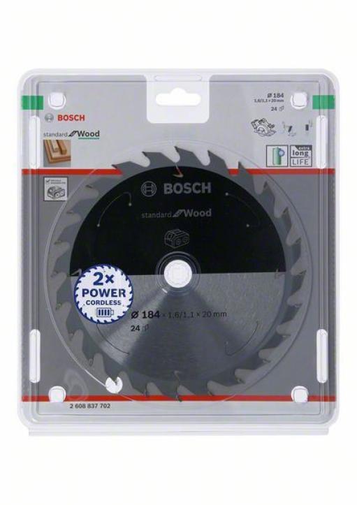 Standard for Wood list kružne testere za akumulatorske testere 184x1,6x20 T24 Bosch 2608837702, 184x1,6x20 T24