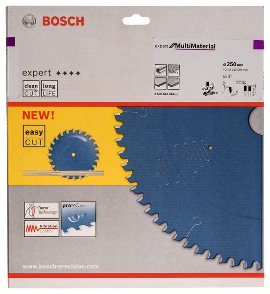 List kružne testere Expert for Multi Material 250 x 30 x 2,4 mm, 80 Bosch 2608642494, 250 x 30 x 2,4 mm, 80