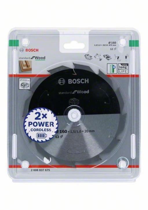 Standard for Wood list kružne testere za akumulatorske testere 160x1,5x20 T12 Bosch 2608837675, 160x1,5x20 T12