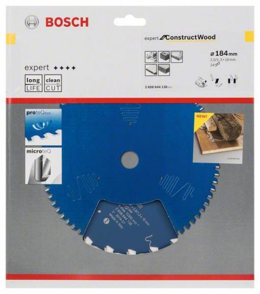 List kružne testere Expert for Construct Wood 184 x 16 x 2,0 mm, 24 Bosch 2608644138, 184 x 16 x 2,0 mm, 24