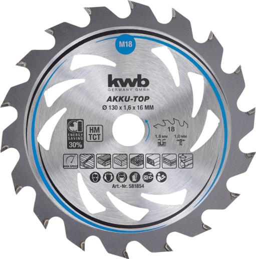 KWB 49581854 TCT list za cirkular za drvo 130 x 16 mm, 18T