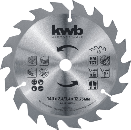 KWB 49582359 Rezni disk za cirkular 140x12.75 18Z, KRAFTIXX, HM, drvo/gipsakarton