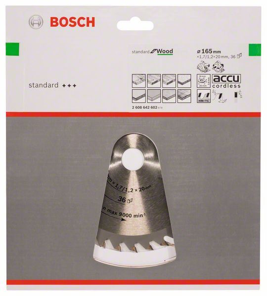 List kružne testere Optiline Wood Bosch 2608642602, 165 x 20/16 x 1,7 mm, 36