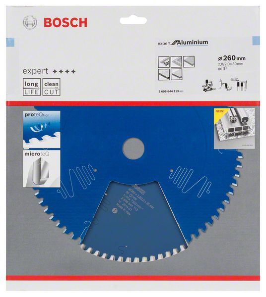 List kružne testere Expert for Aluminium Bosch 2608644113, 260 x 30 x 2,8 mm, 80