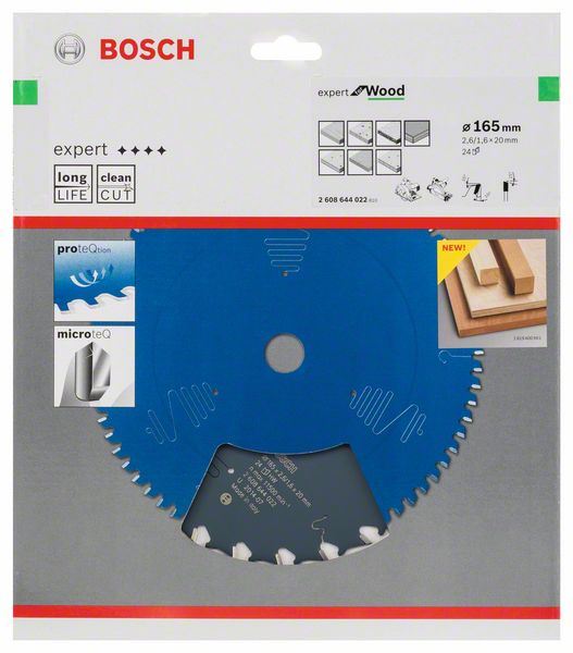 List kružne testere Expert for Wood Bosch 2608644022, 165 x 20 x 2,6 mm, 24