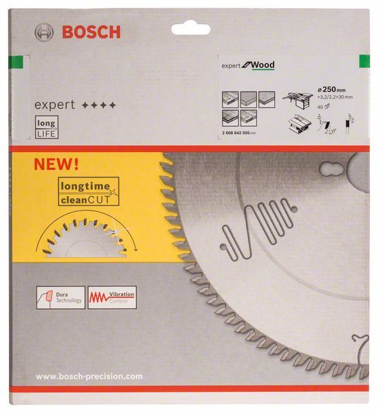 List kružne testere Expert for Wood Bosch 2608642505, 250 x 30 x 3,2 mm, 40