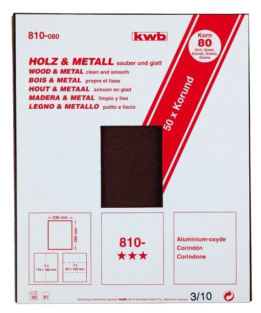 KWB 49810180 Brusni papir (drvo-metal) GR180 | 230x280, alu-oksid