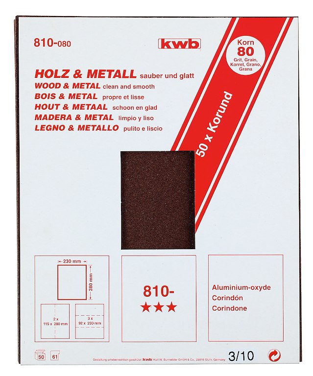 KWB 49810080 Brusni papir (drvo-metal) GR80 | 230x280, alu-oksid