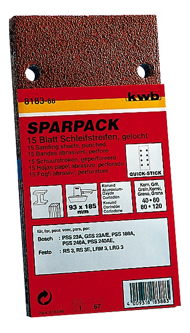 KWB 49818388 Quick-Stick set brusnih papira 93x185 GR40-120, 15/1 | drvo-metal, alu-oksid