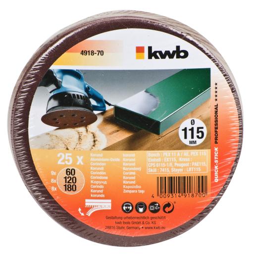 KWB 49491870 Quick-Stick set brusnih papira 115 GR60-180, 25/1 | drvo-metal, alu-oksid