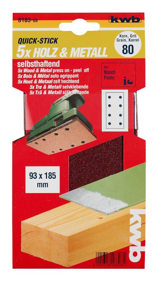 KWB 49818324 Quick-Stick brusni papir 93x185 GR240 5/1, drvo-metal, alu-oksid