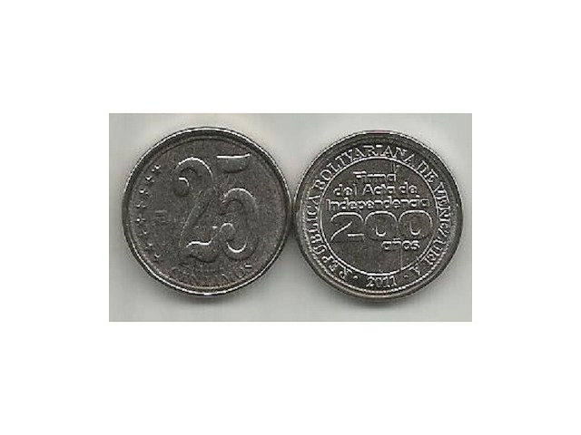 Venezuela 25 centimos 2011. UNC Independence