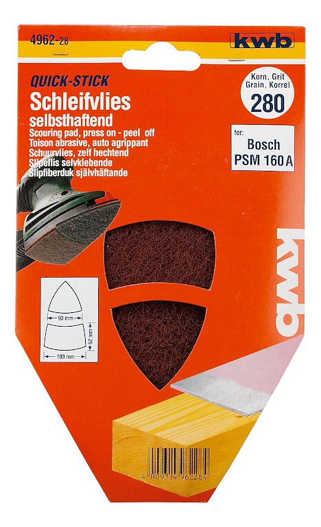 KWB 49496228 Quick-Stick delta brusni papir na čičak, 100 x 62, 93 mm, 5/1, GR 280, za Bosch PSM