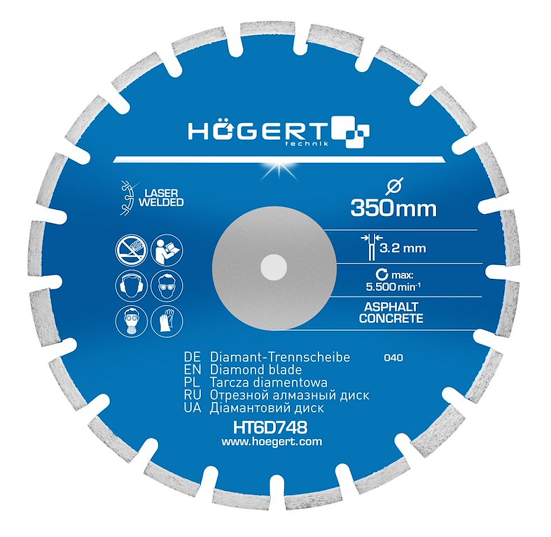 Hogert HT6D748 rezni segmentirani dijamntni disk, 350 mm, laserski varen