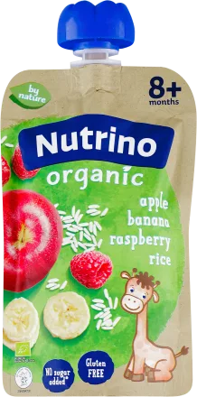 Nutrino
organic voćna kašica - jabuke, banane i maline sa pirinčem i dodatkom vitamina C, 100 g
Početna hrana za odojčad