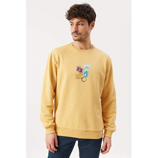 Slim Fit Crew Neck Cotton Printed Sweatshirt with Pocket