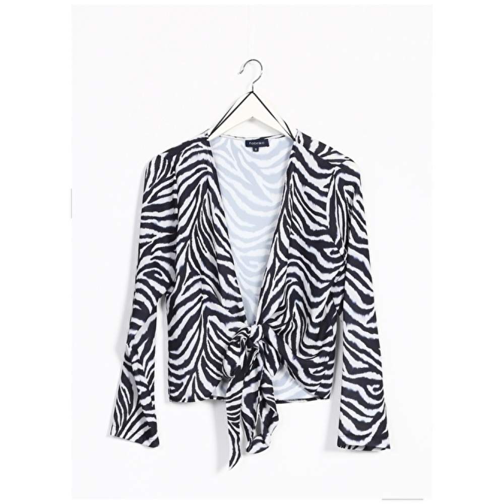 Factory Double Breasted Collar Patterned Black - White Women's Blouse YMN-26