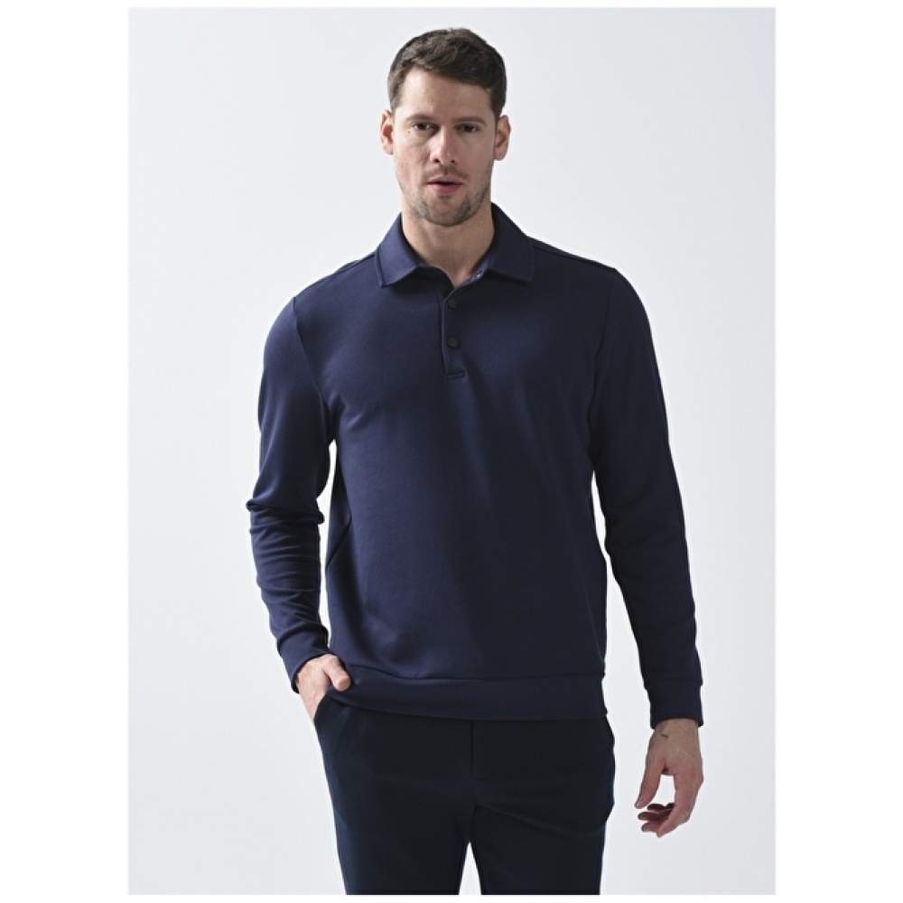 Factory Shirt Collar Plain Navy Blue Men's Sweatshirt ALEGRON