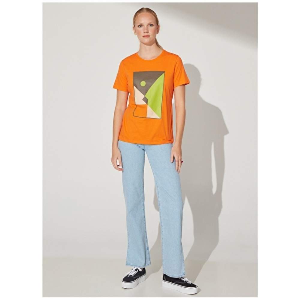 Factory Crew Neck Printed Orange Women's T-Shirt PRENDERE