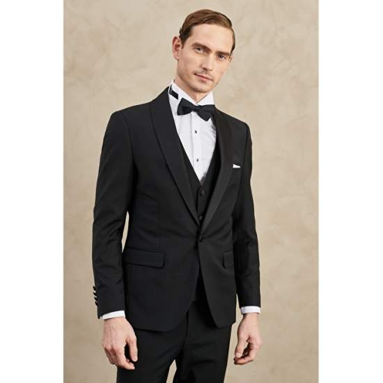 Slim Fit Mono Collar Woolen Vest Classic Tuxedo Suit