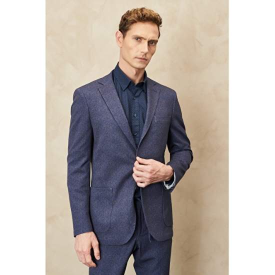 Slim Fit Slim Fit Mono Collar Patterned Suit