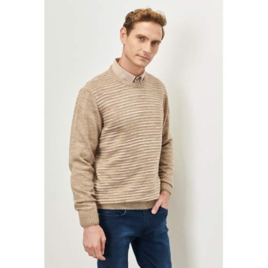 Altınyıldız Classics Crew Neck Mink Melange Men's Sweater 4A4923100043