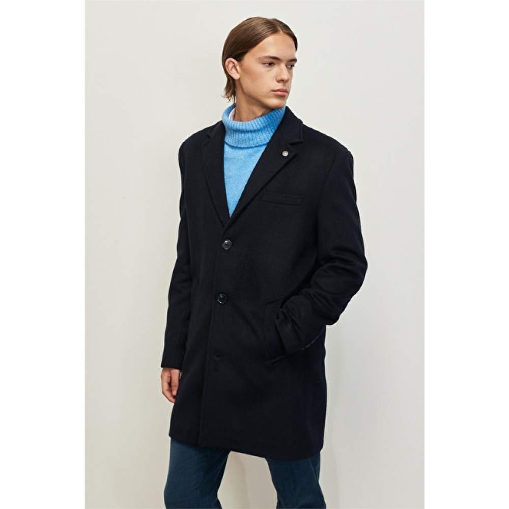 Standard Fit Normal Cut Mono Collar Wool Coat