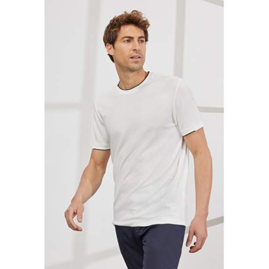 Slim Fit Slim Fit Crew Neck Short Sleeve Jacquard T-Shirt